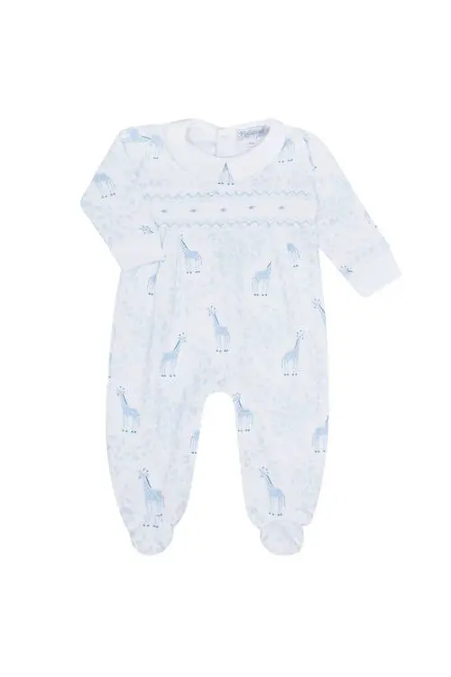 NELLAPIMA Giraffe Print Smocked Footie - Blue