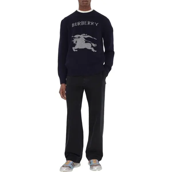 Burberry Equestrian Knight Wool Cashmere Sweater - Navy