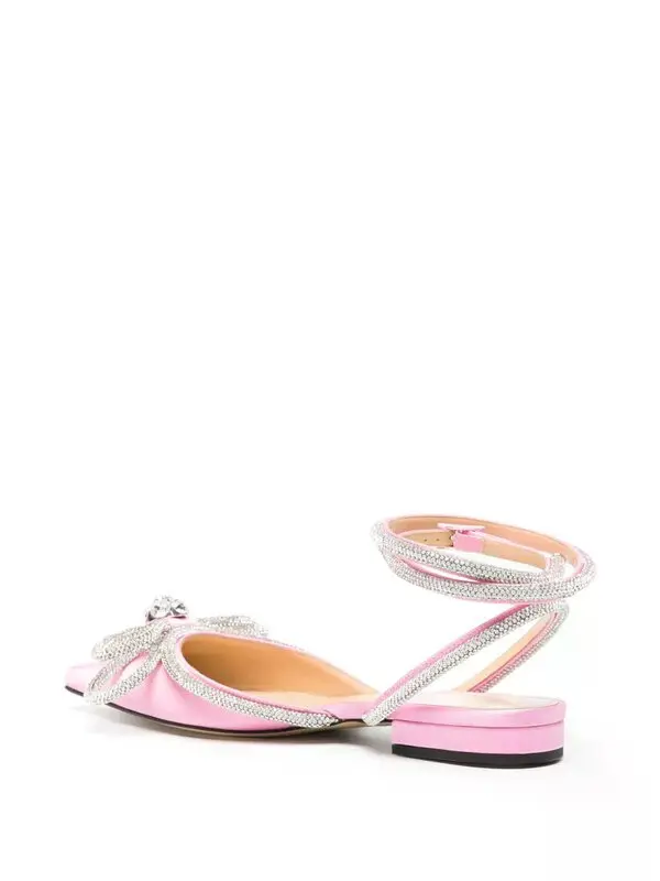 Mach & Mach Double Bow Satin Flat Pumps - Pink