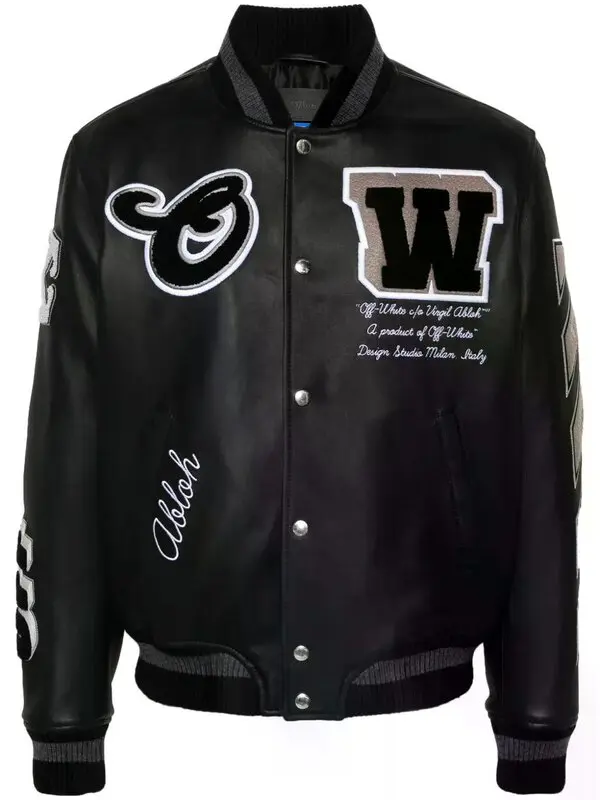 Off-White Logo-appliqué Leather Bomber Jacket - Black
