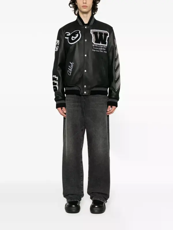 Off-White Logo-appliqué Leather Bomber Jacket