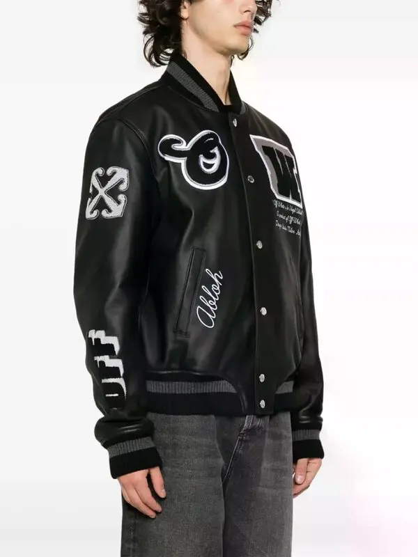 Off-White Logo-appliqué Leather Bomber Jacket