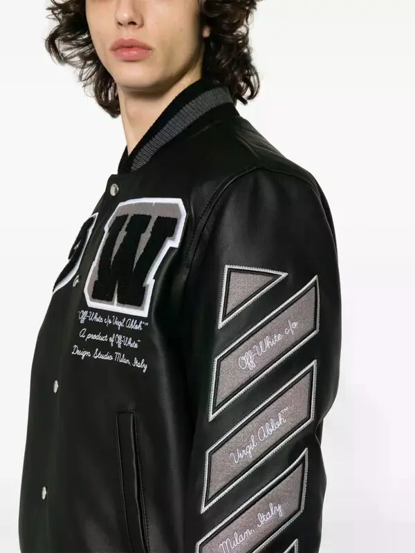 Off-White Logo-appliqué Leather Bomber Jacket