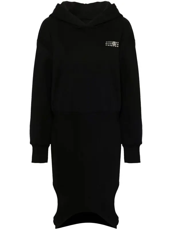 MAISON MARGIELA Numbers-print Hooded Jersey Dress - Black