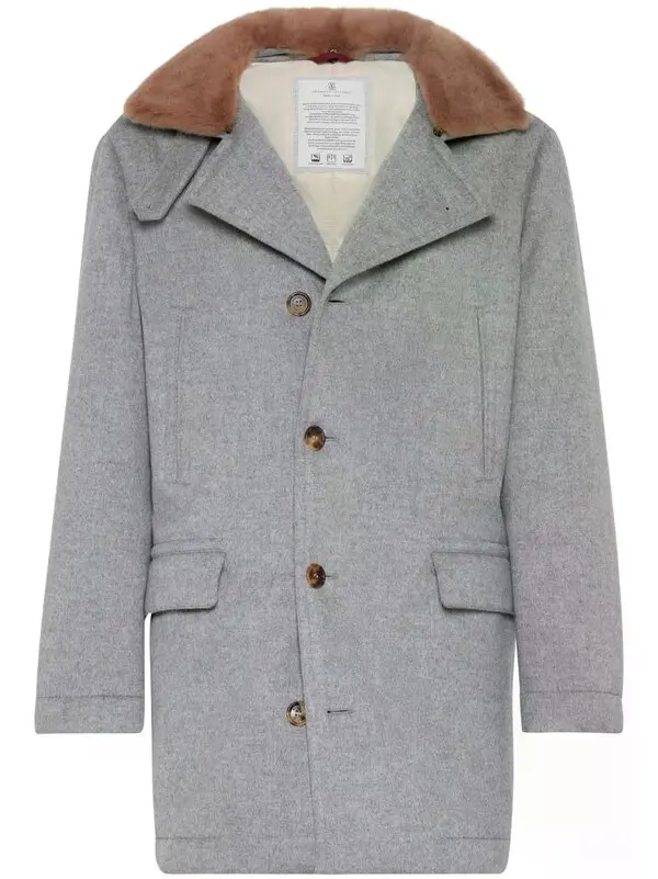 Brunello Cucinelli Short Cashmere Coat With Faux-fur Collar