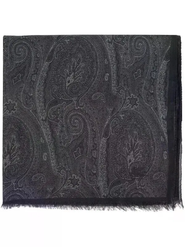 Etro Paisley-print Frayed-edge Scarf - Grey
