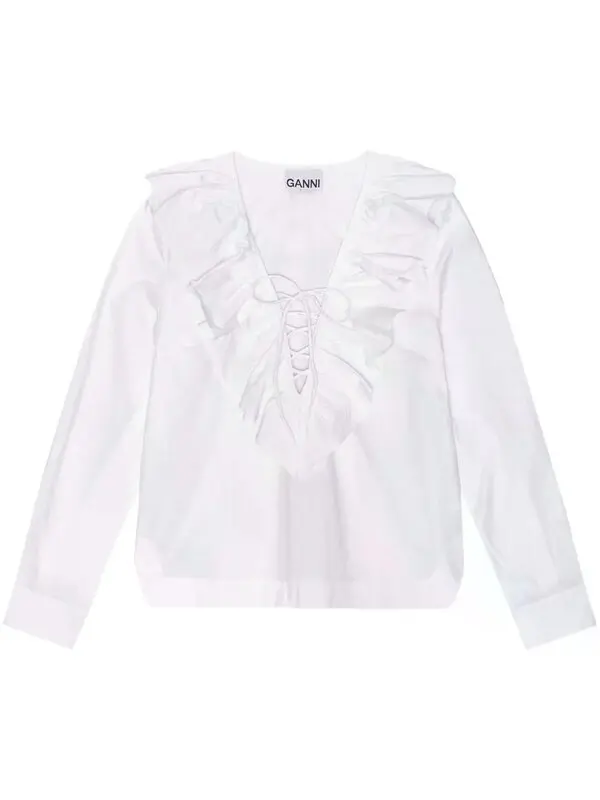 GANNI Ruffle-collar Organic Cotton Blouse