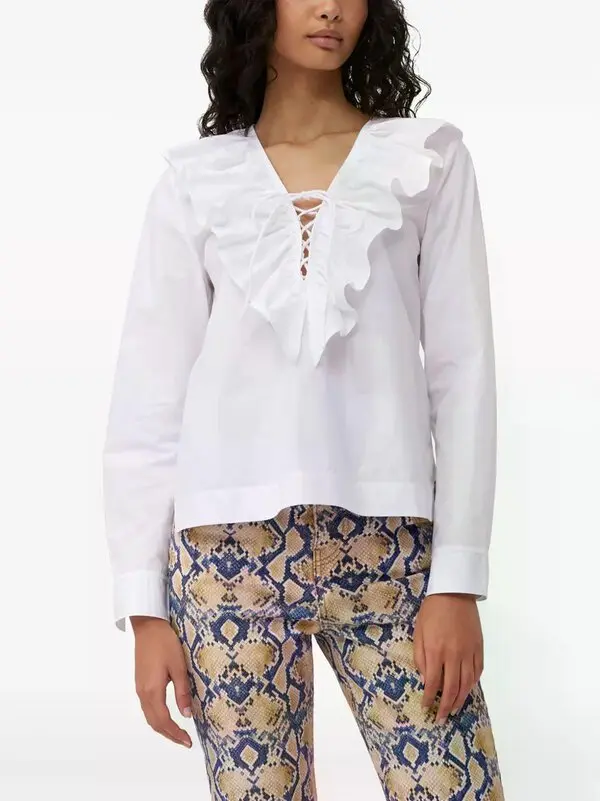 GANNI Ruffle-collar Organic Cotton Blouse
