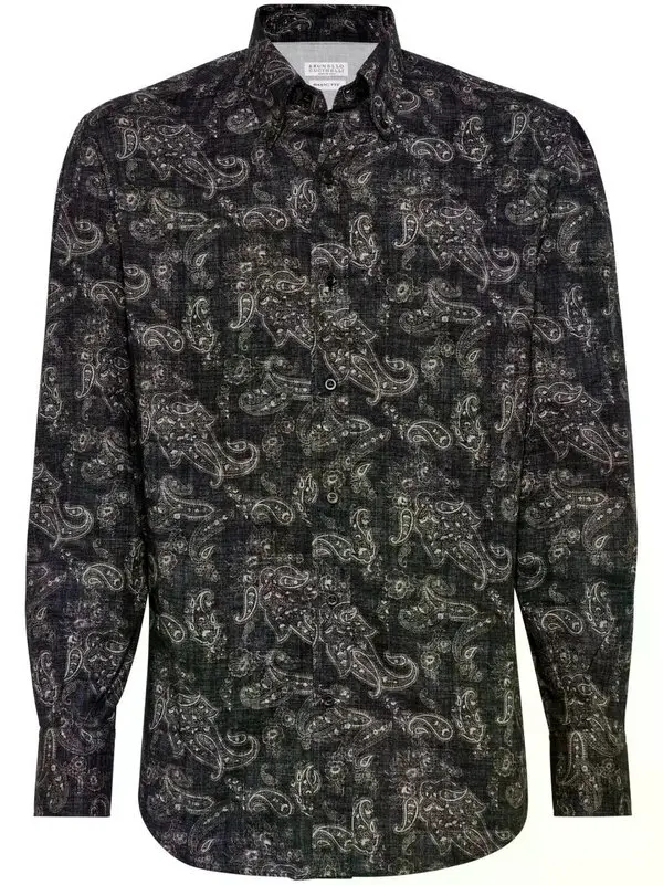 Brunello Cucinelli Jacquard Patterned Cotton Shirt