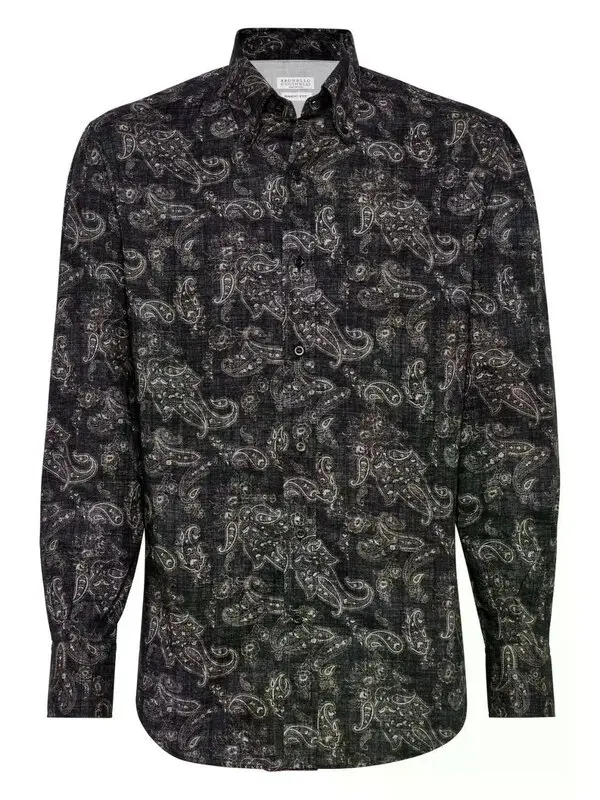 Brunello Cucinelli Jacquard Patterned Cotton Shirt