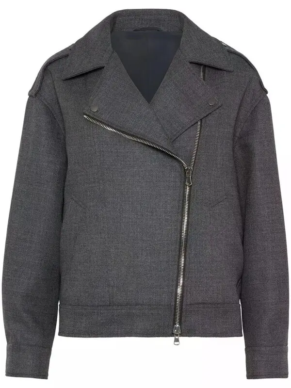Brunello Cucinelli Virgin Wool Biker Jacket - Grey