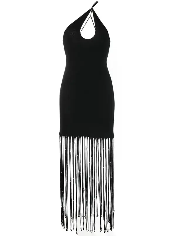 ROTATE BY BIRGER CHRISTENSEN Fringe-detailing Cut-out Halterneck Dress