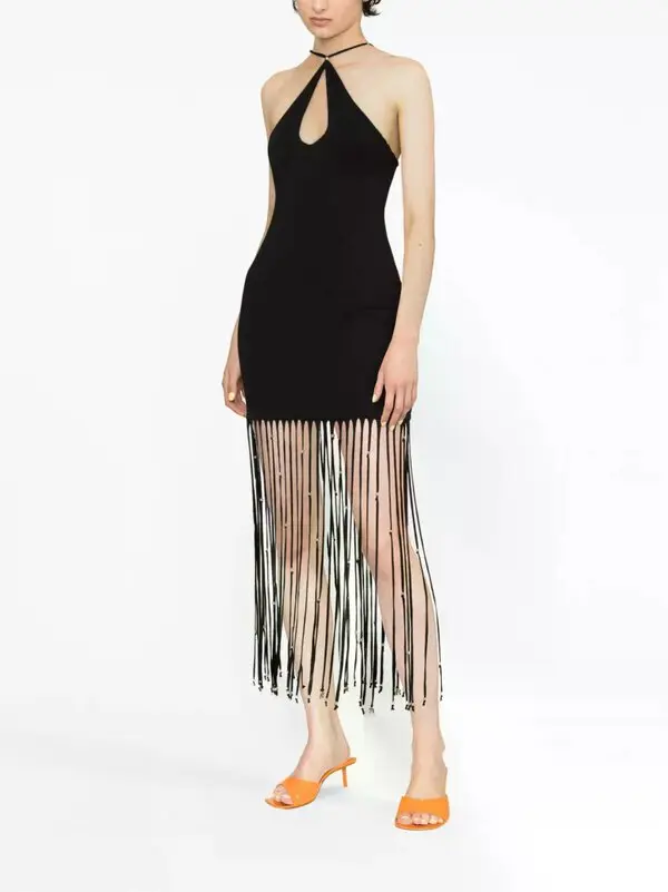 ROTATE BY BIRGER CHRISTENSEN Fringe-detailing Cut-out Halterneck Dress