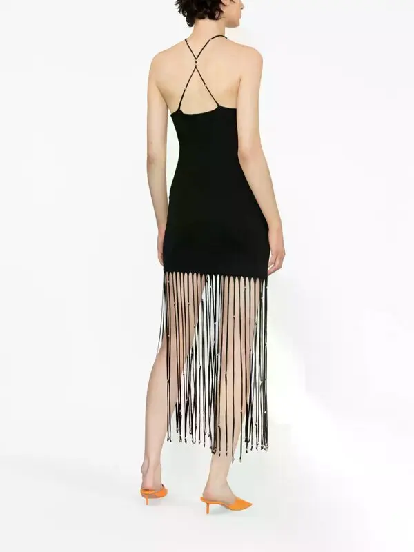 ROTATE BY BIRGER CHRISTENSEN Fringe-detailing Cut-out Halterneck Dress