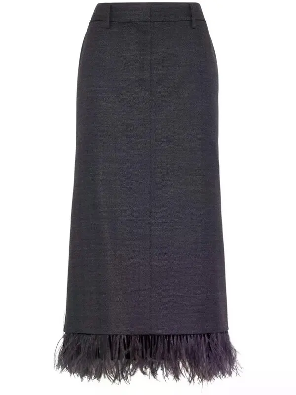 Brunello Cucinelli Feather-trimmed Wool Skirt