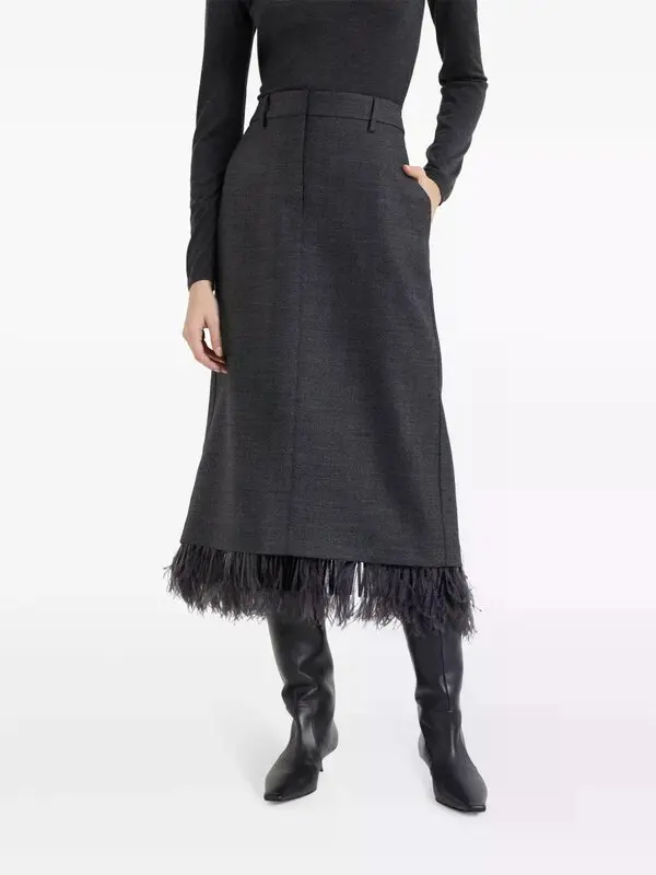 Brunello Cucinelli Feather-trimmed Wool Skirt