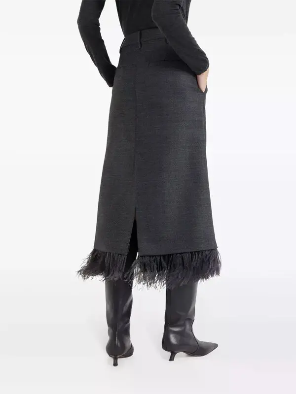 Brunello Cucinelli Feather-trimmed Wool Skirt