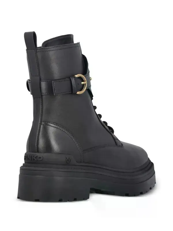 Pinko Mia Calf-height Leather Combat Boots With Buckle Detail - Black