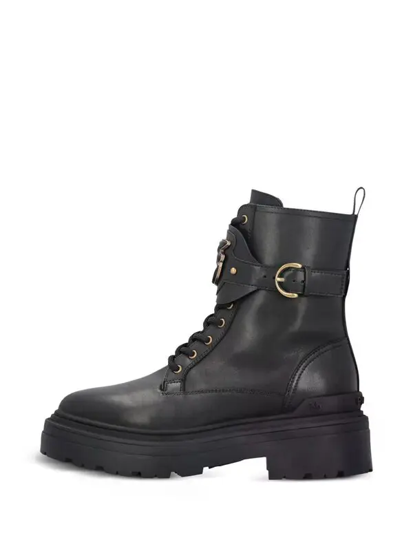Pinko Mia Calf-height Leather Combat Boots With Buckle Detail - Black