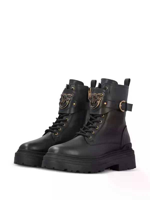 Pinko Mia Calf-height Leather Combat Boots With Buckle Detail - Black