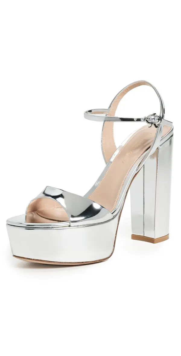 GIANVITO ROSSI Marlena Metallic Heels - Silver