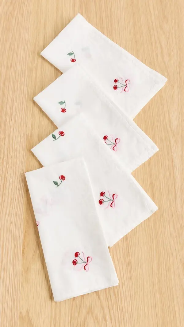 LoveShackFancy Cherry Embroidered Napkin Set