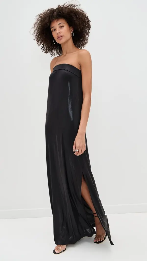 Norma Kamali Strapless Maxi Gown With Side Slit - Black-0