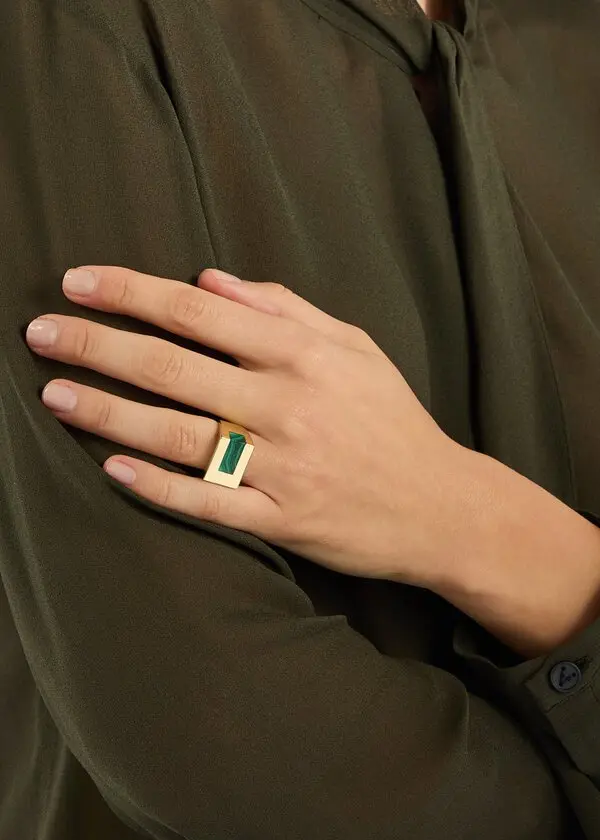 LEGIER Stone-embellished Brass Ring - Green