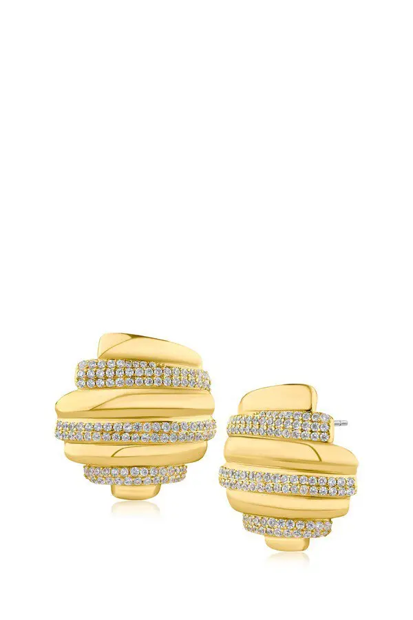 KENNETH JAY LANE Pave Alternating Button Earrings - Gold