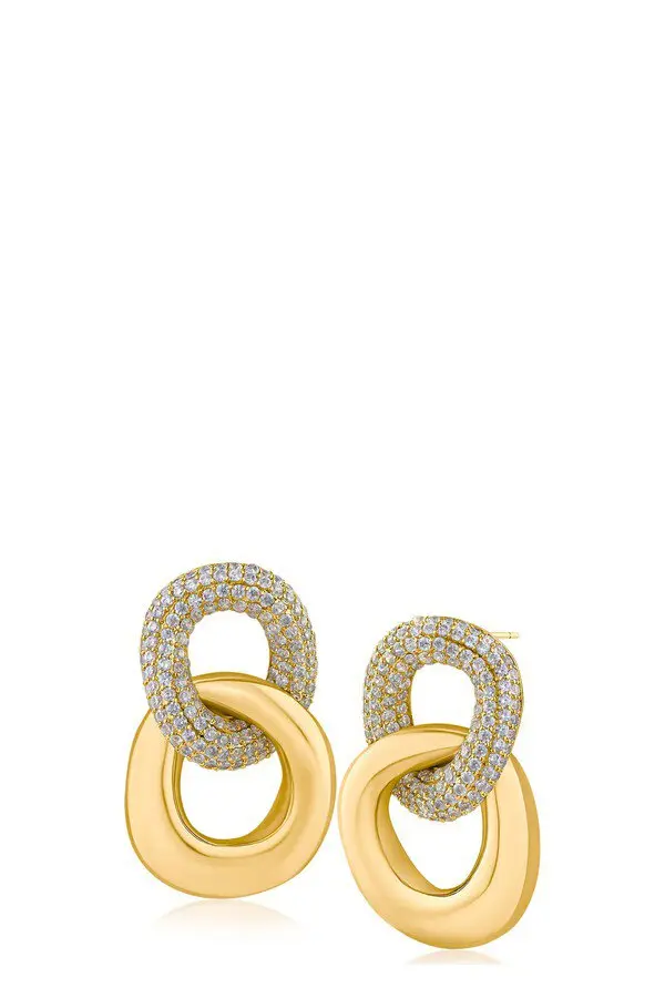 KENNETH JAY LANE Pave Cubic Zirconia Double Link Drop Earrings - Gold