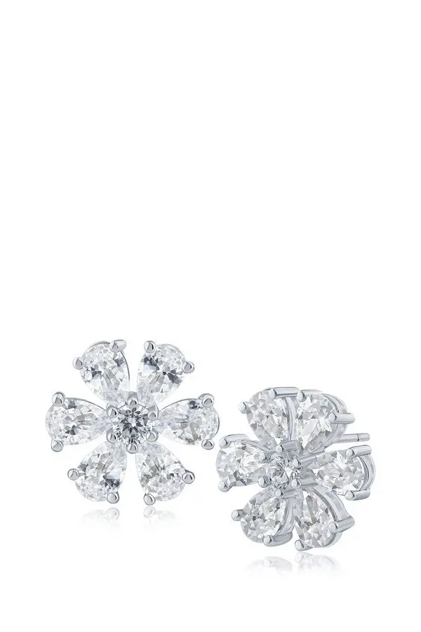 KENNETH JAY LANE Pear Cz Flower Stud Earrings - Natural