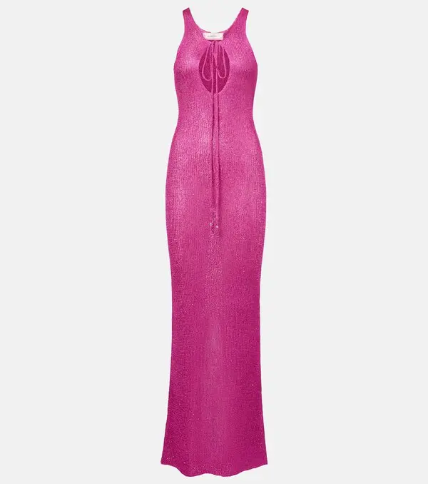 BANANHOT Jules Sequined Knitted Maxi Dress - Pink