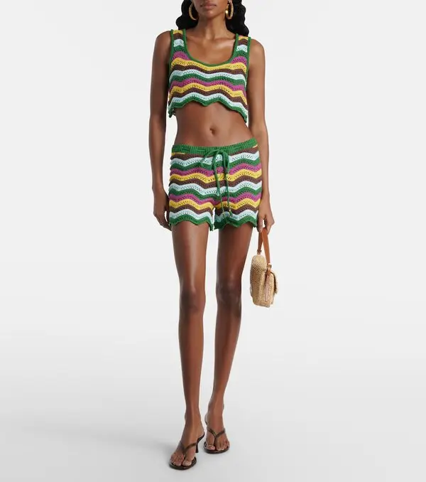 BANANHOT Kim Striped Crochet Cotton-blend Shorts - Multicoloured