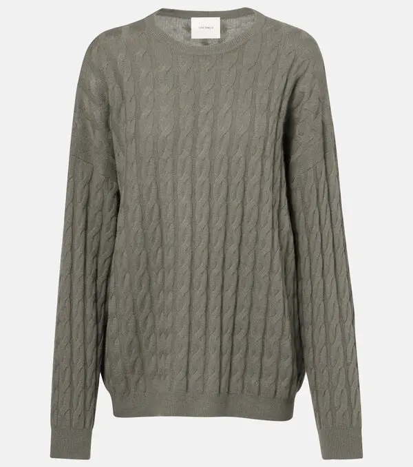 LISA YANG Cable-knit Cashmere Crewneck Sweater - Grey