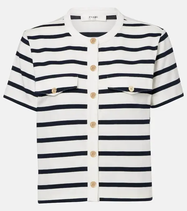 FRAME Striped Organic Cotton Top - Black