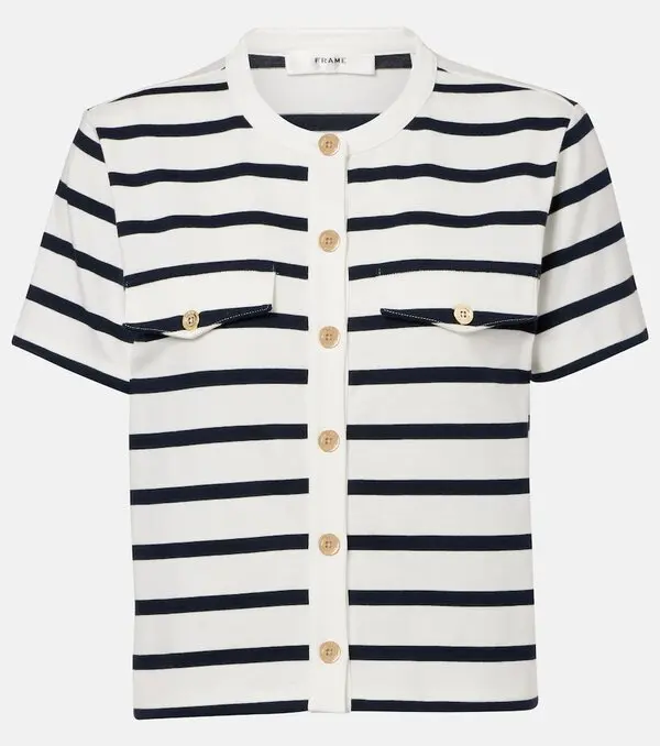 FRAME Striped Organic Cotton Top - Black