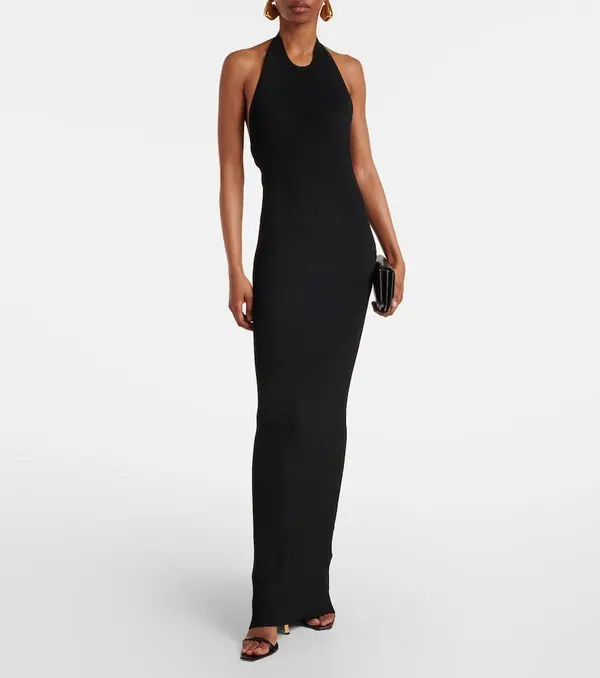 NILI LOTAN Ribbed-knit Halterneck Maxi Dress - Black