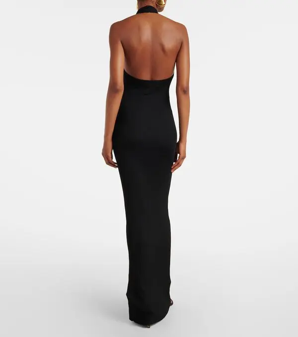 NILI LOTAN Ribbed-knit Halterneck Maxi Dress - Black