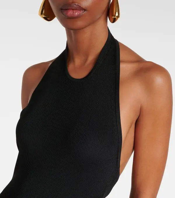 NILI LOTAN Ribbed-knit Halterneck Maxi Dress - Black