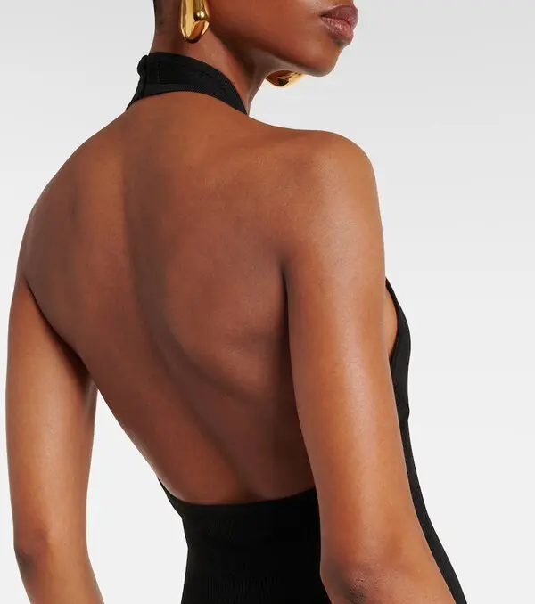 NILI LOTAN Ribbed-knit Halterneck Maxi Dress - Black