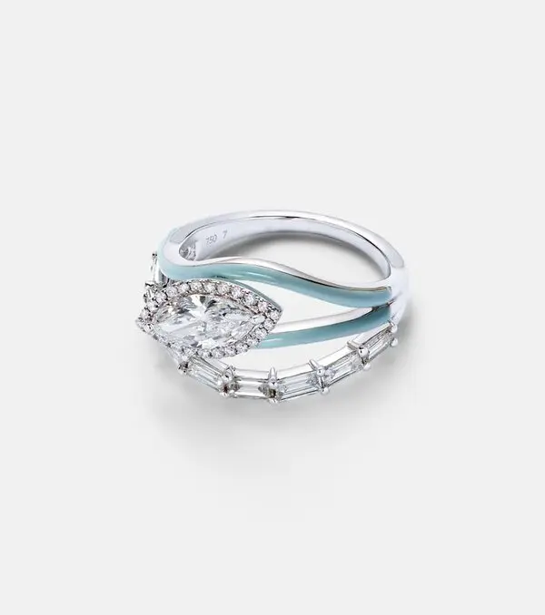 KAMYEN Oasis 18kt White Gold Ring With Diamonds And Enamel - Silver