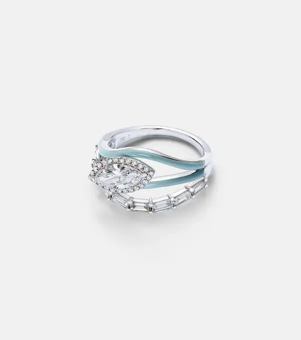 KAMYEN Oasis 18kt White Gold Ring With Diamonds And Enamel - Silver