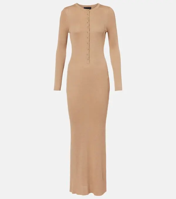 NILI LOTAN Ribbed-knit Silk Maxi Dress - Brown