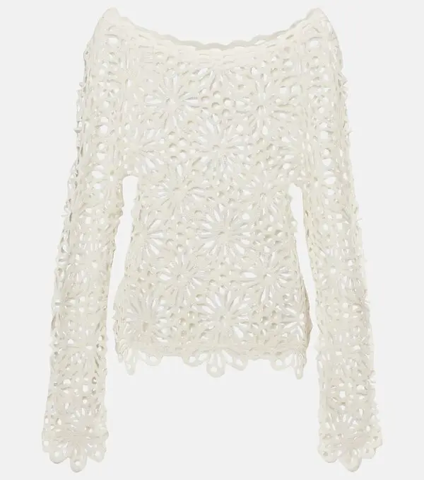 Norma Kamali Raglan Floral Lace Top - White