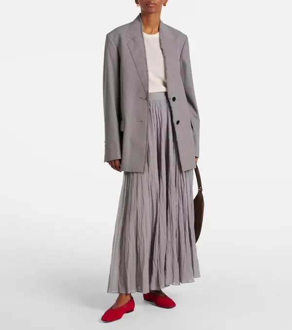 TOTEME Plissé Cotton-blend Maxi Skirt - Grey