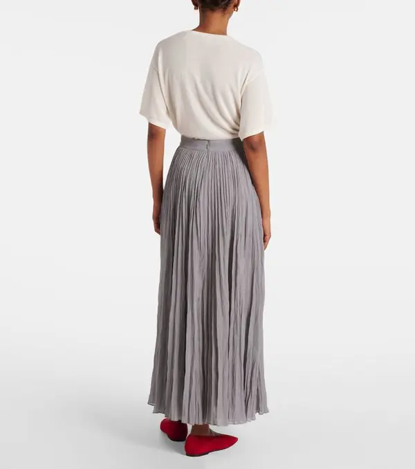 TOTEME Plissé Cotton-blend Maxi Skirt - Grey
