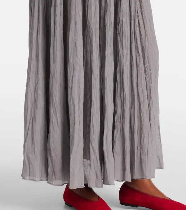 TOTEME Plissé Cotton-blend Maxi Skirt - Grey