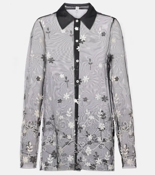 TOTEME Embroidered Semi-sheer Shirt - Black
