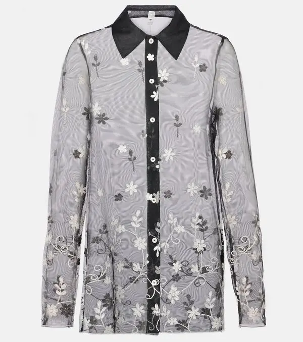 TOTEME Embroidered Semi-sheer Shirt - Black