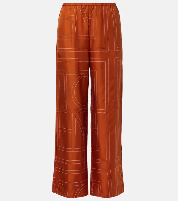 TOTEME Monogram Silk Twill Pajama Pants - Orange